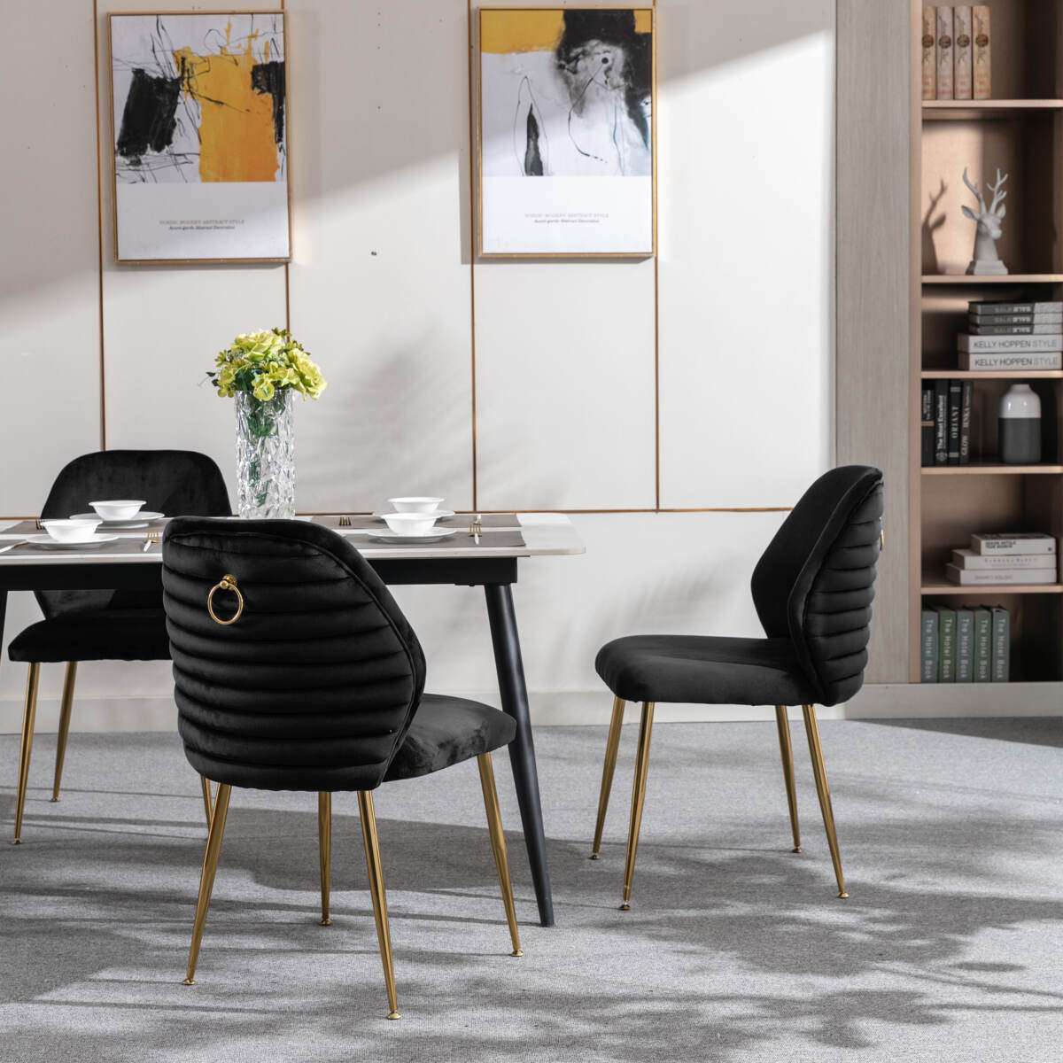 Lyla Black Velvet Dining Chair with Gold Legs - Perth Furniture
