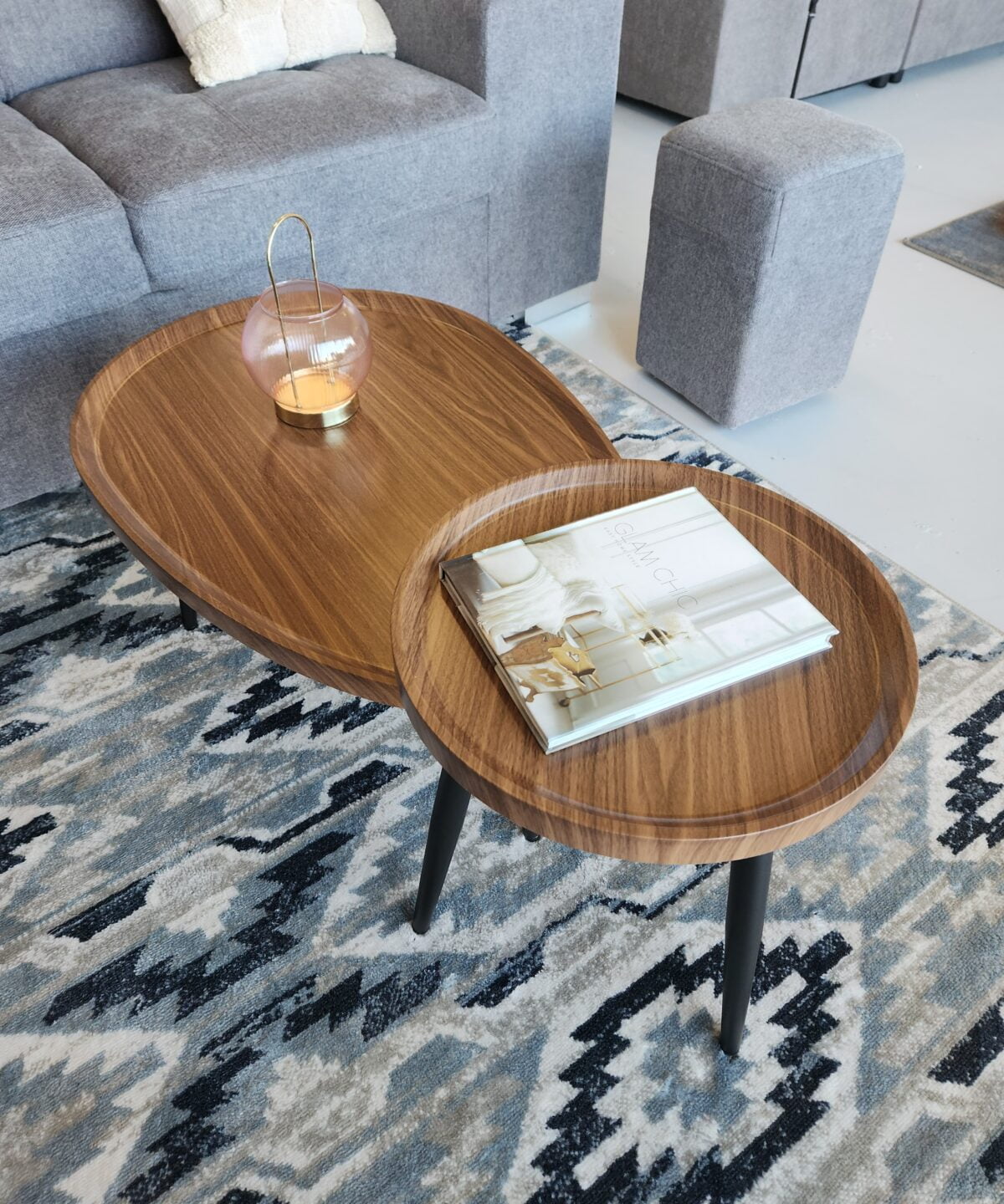 2-Piece Retro Farmhouse Coffee Table | Walnut Oval Design