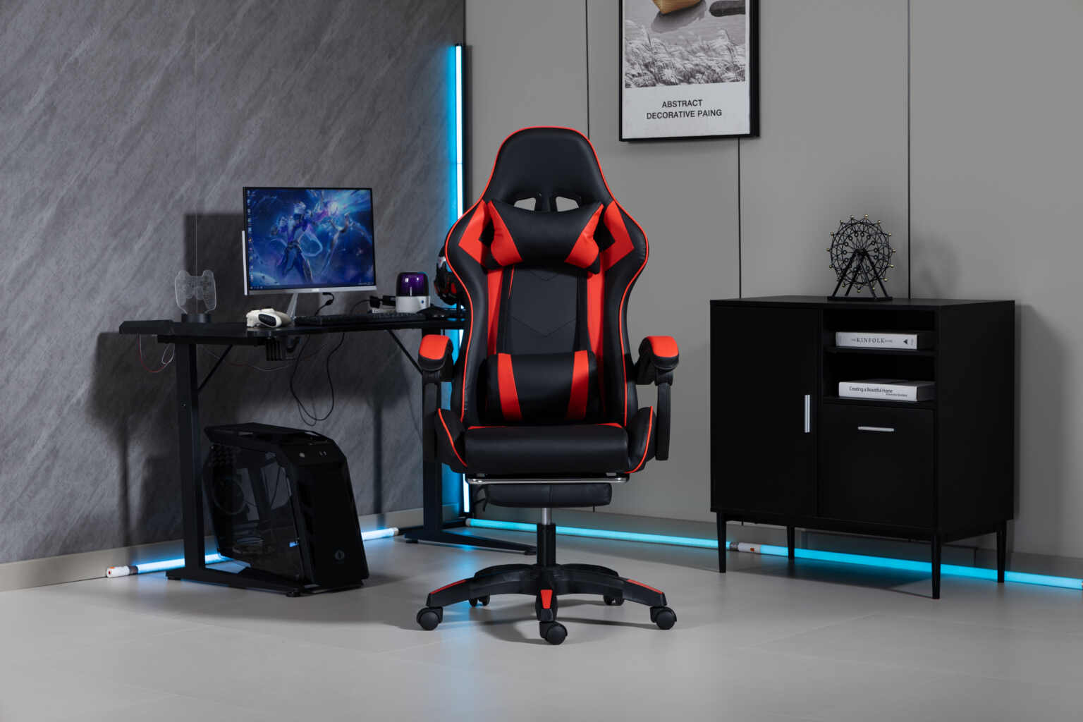 Premium Gaming Chair with Recline, 360° Swivel & Footrest - Red | Perth ...